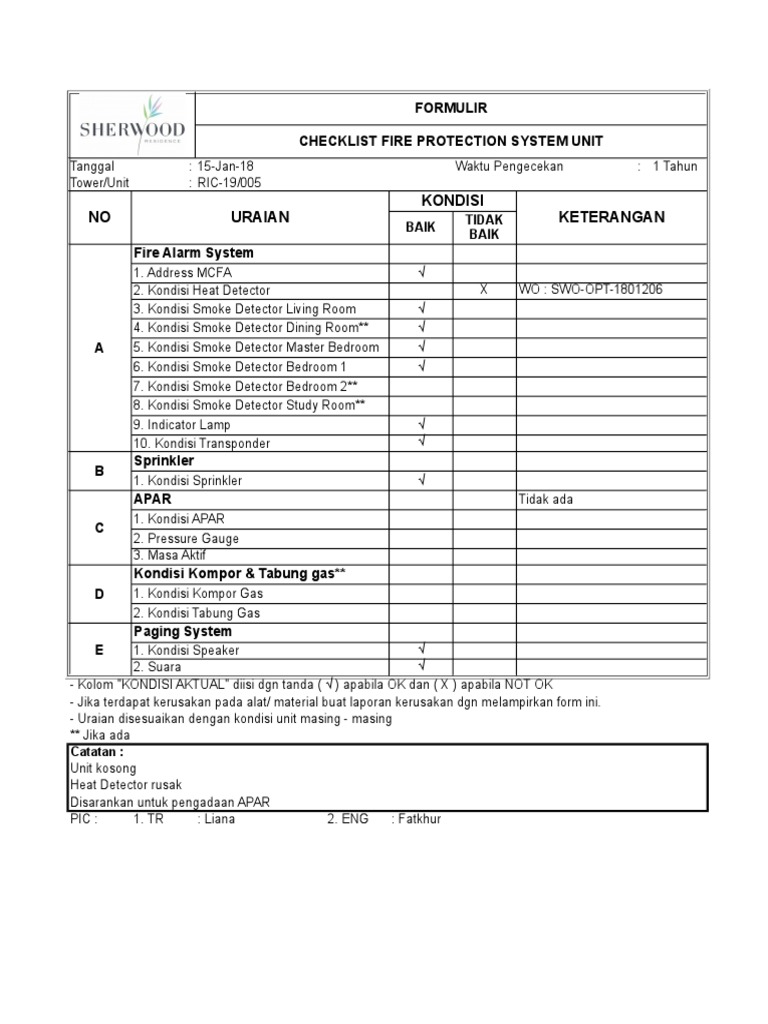 Hasil Preventive Fire Alarm Unit Contoh | PDF