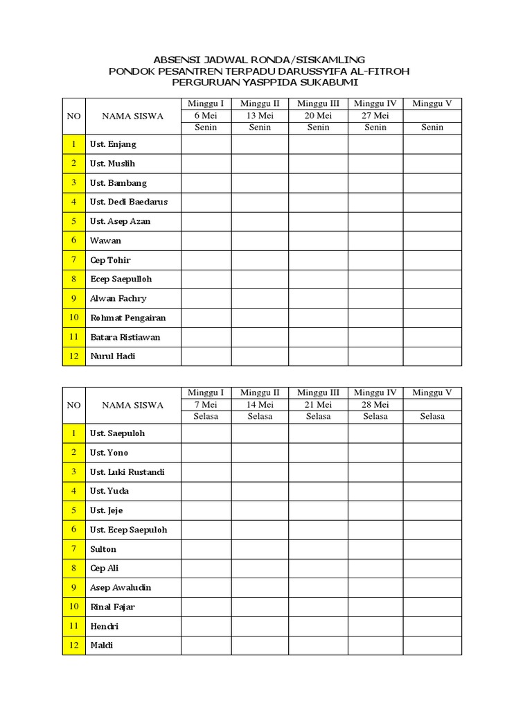 Absensi Jadwal Ronda | PDF