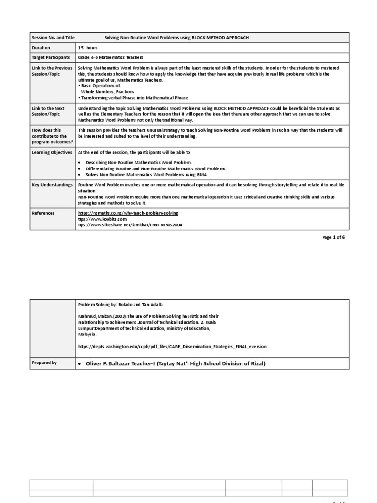 SLE-on-Solving Non-Routine Word Problems | PDF | Teaching Mathematics ...