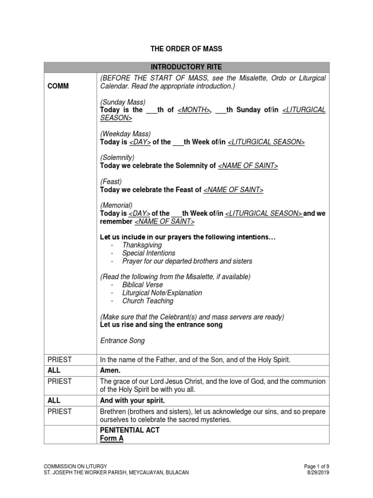 Order of Mass - English (Rev. 2019-08-29) | PDF | Mass (Liturgy ...