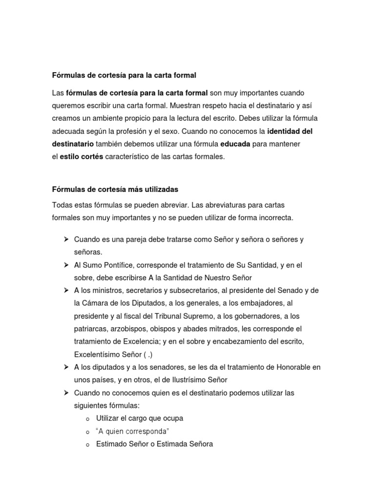 Fórmulas de cortesía en cartas formales | PDF