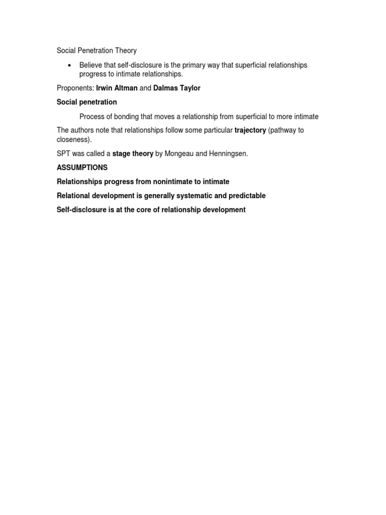 Social Penetration Theory | PDF