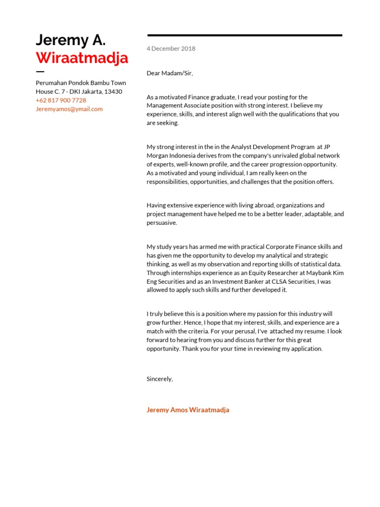 Cover Letter - JP Morgan | PDF | Business | Economies