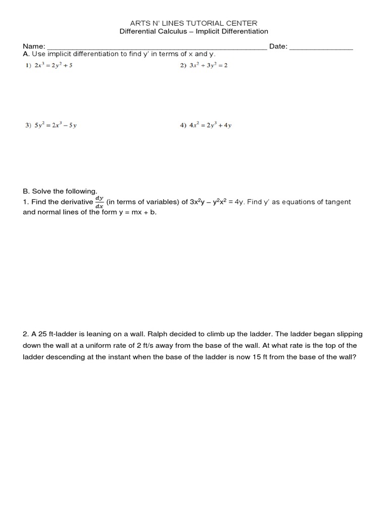 Grade 11 - Implicit Differentiation | PDF