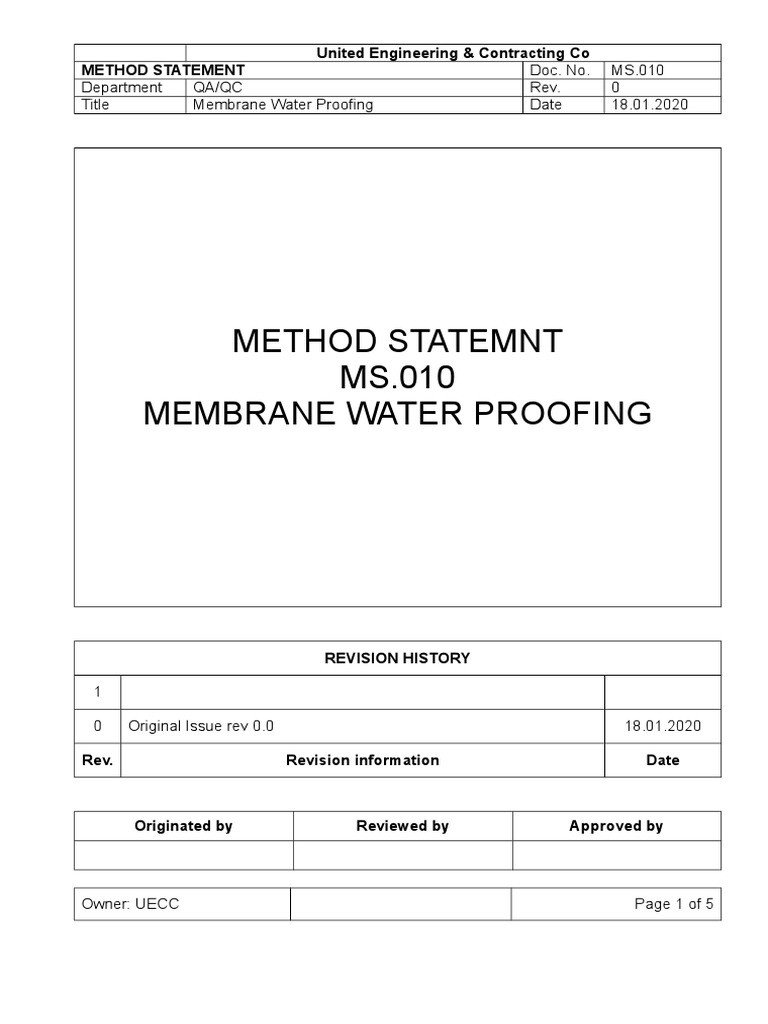 Membrane Waterproofing-Method Statement | PDF | Roof | Building