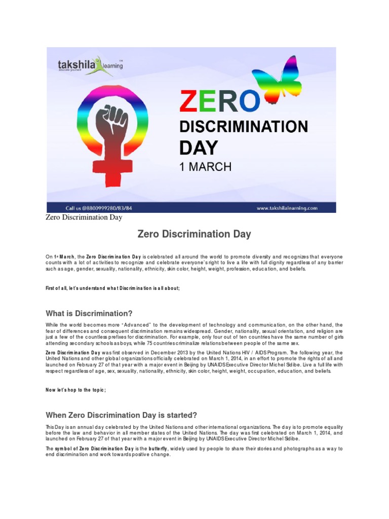 Zero Discrimination Day | PDF | Discrimination | Joint United Nations ...