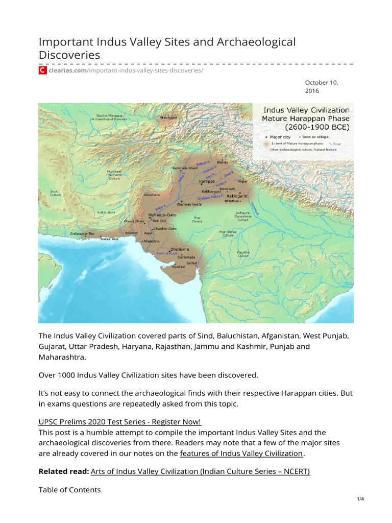 Important Indus Valley Sites and Archaeological Discoveries | PDF ...