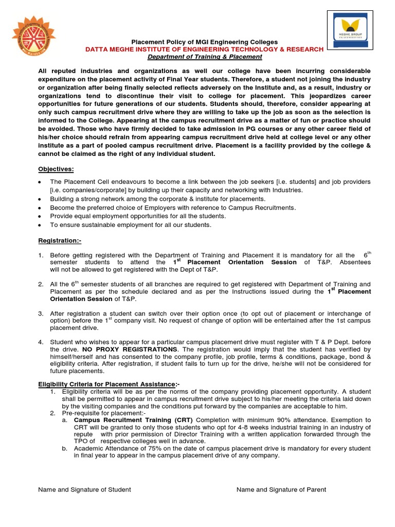 Placement Undertaking Form | PDF | Recruitment | Employment