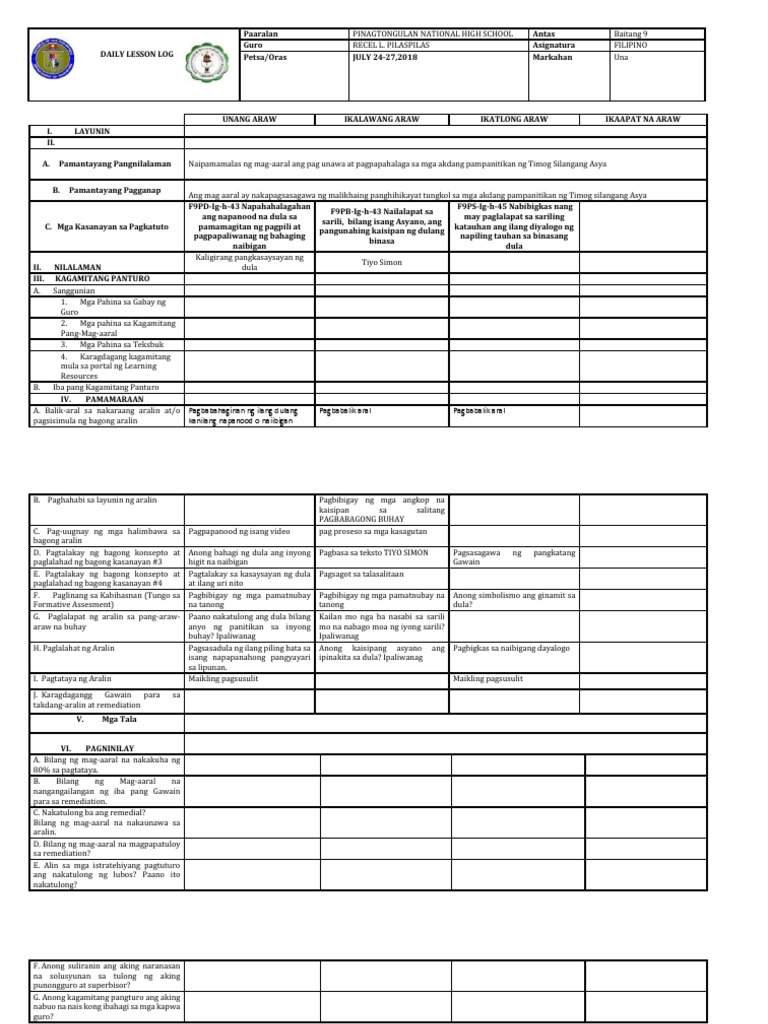 DLL Filipino 9 TIYO SIMON | PDF