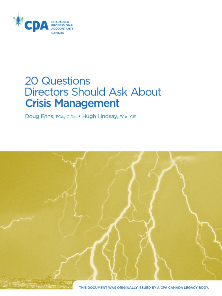 20 Questions Directors Should Ask About Crisis Management 2008 PDF ...