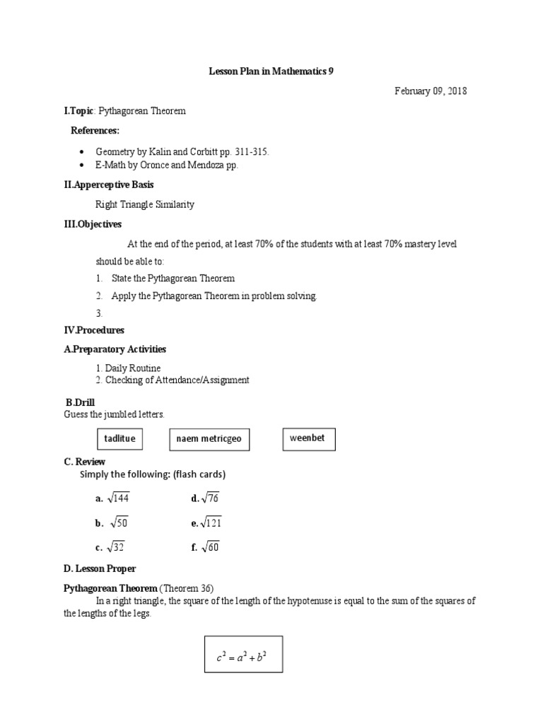 Edited.4th - Pythagorean Theorem-1 | PDF | Triangle Geometry | Euclidean Plane Geometry