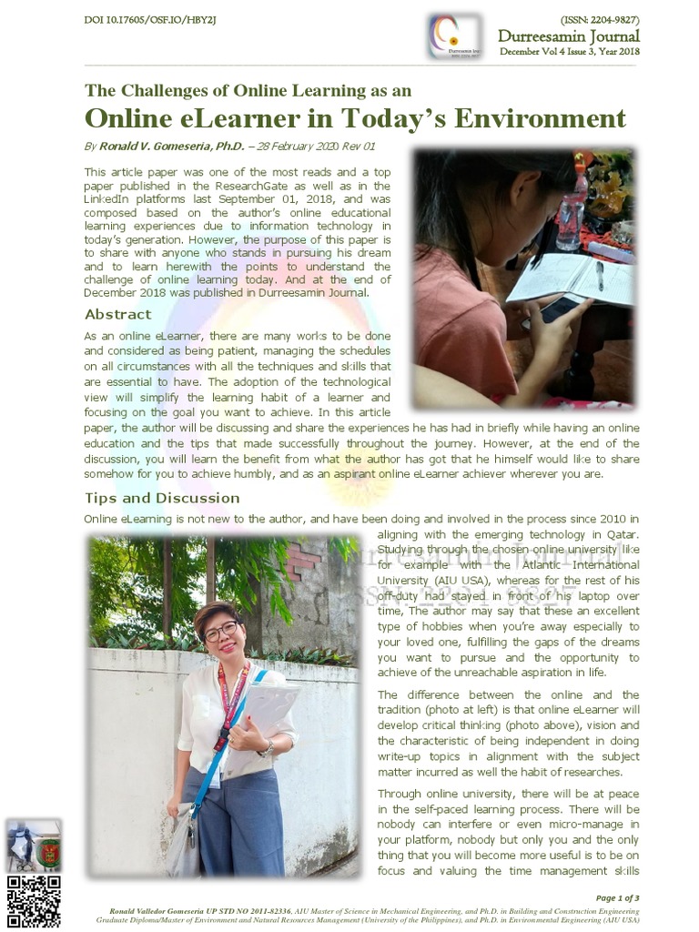 The Challenges of Online Learning As An Online ELearner in Today's ...