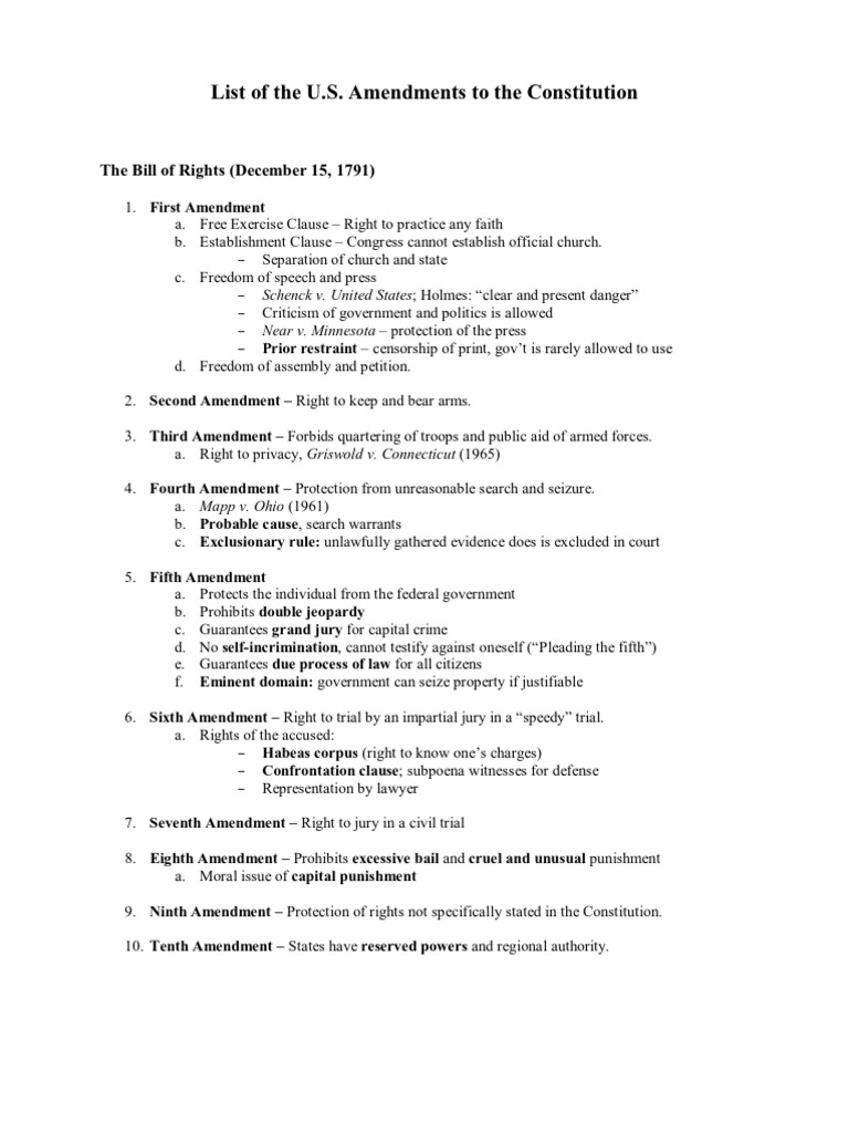 U.S. Amendments and The Bill of Rights | PDF | Search And Seizure ...