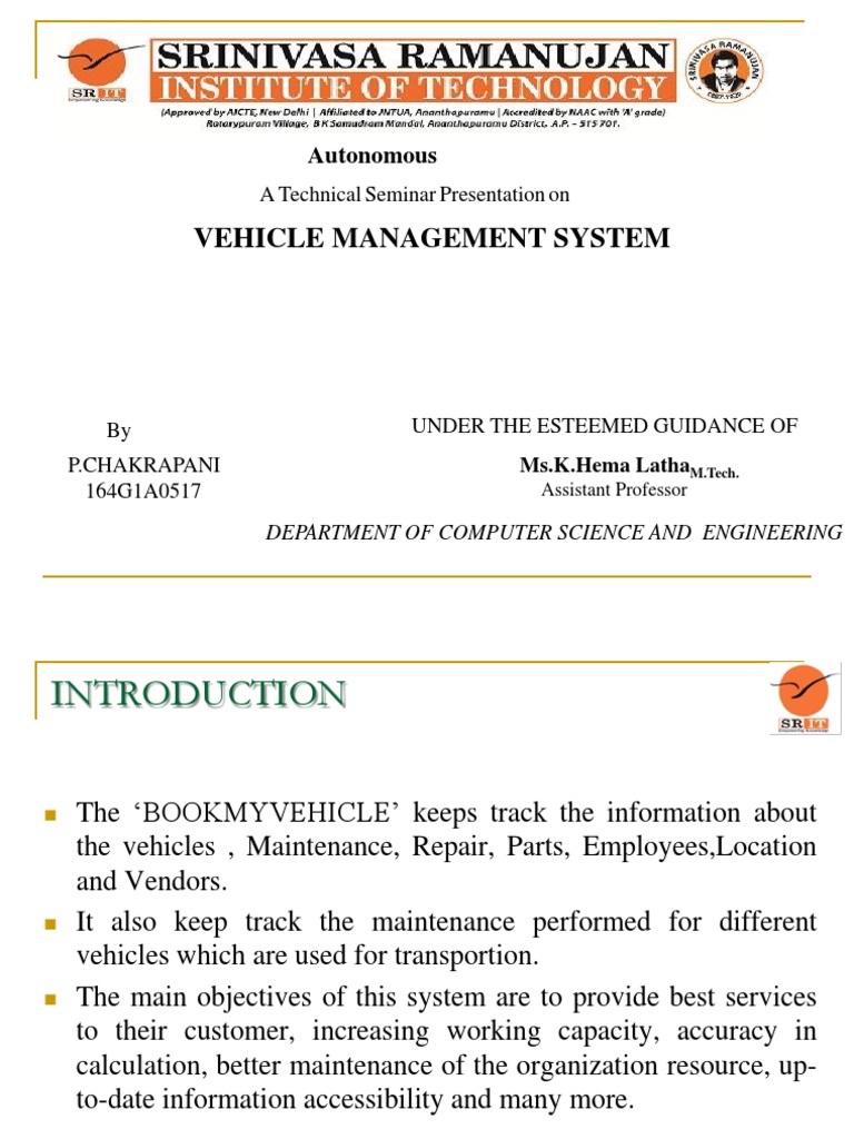 SRIT Vehicle Management System | PDF