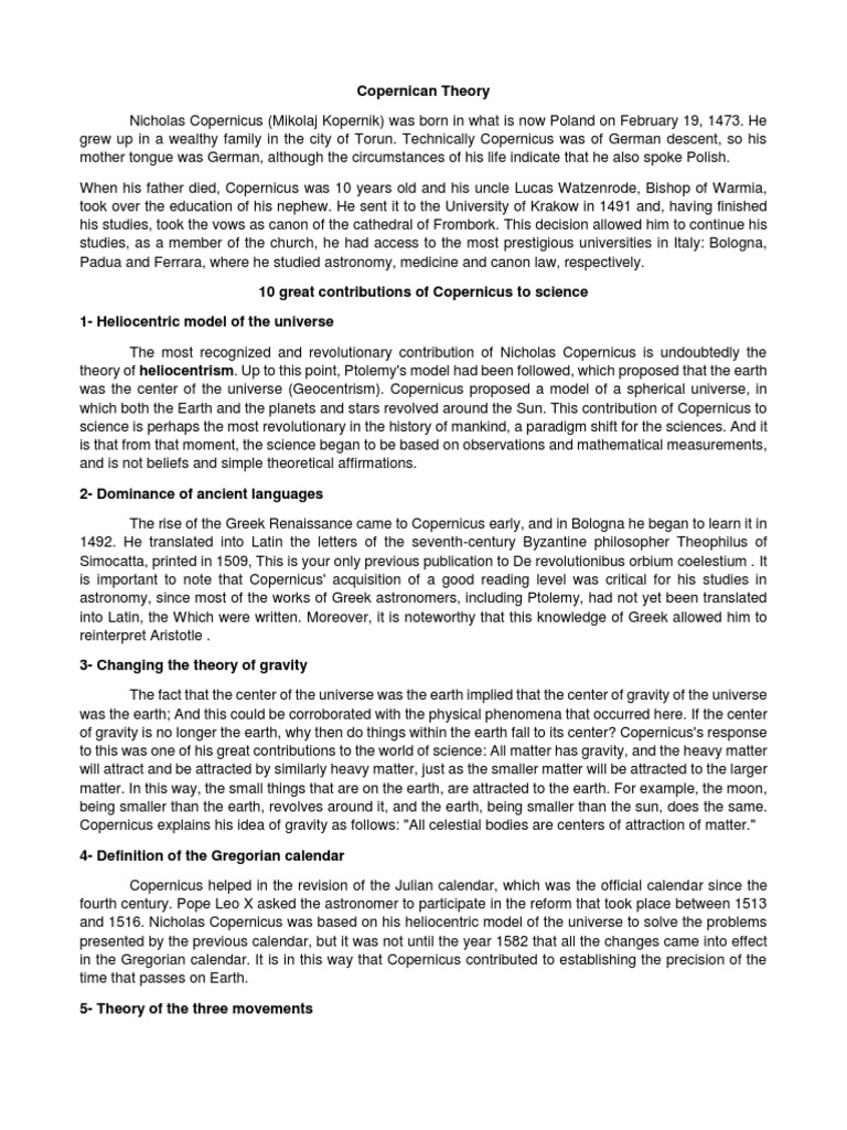 Copernican Theory | PDF | Nicolaus Copernicus | Heliocentrism