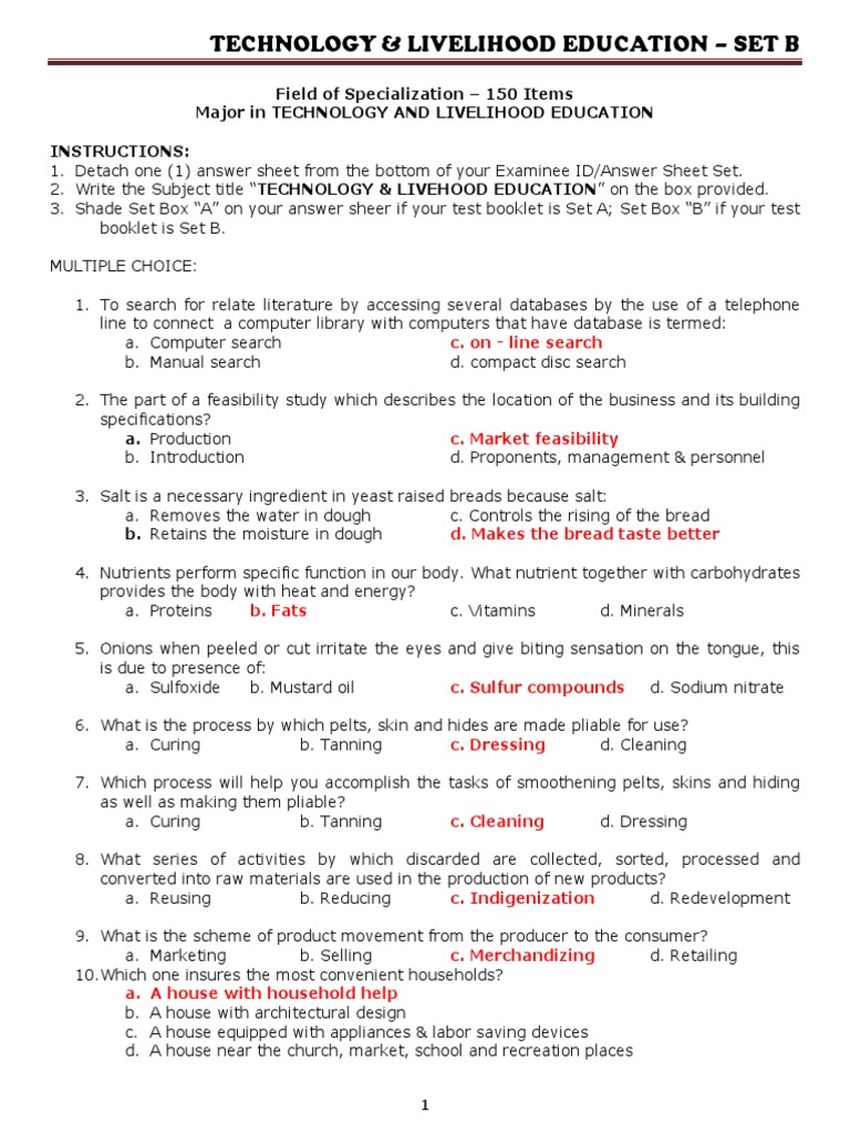 Sample Tle Exam - Set B | PDF | Foods | Housekeeping