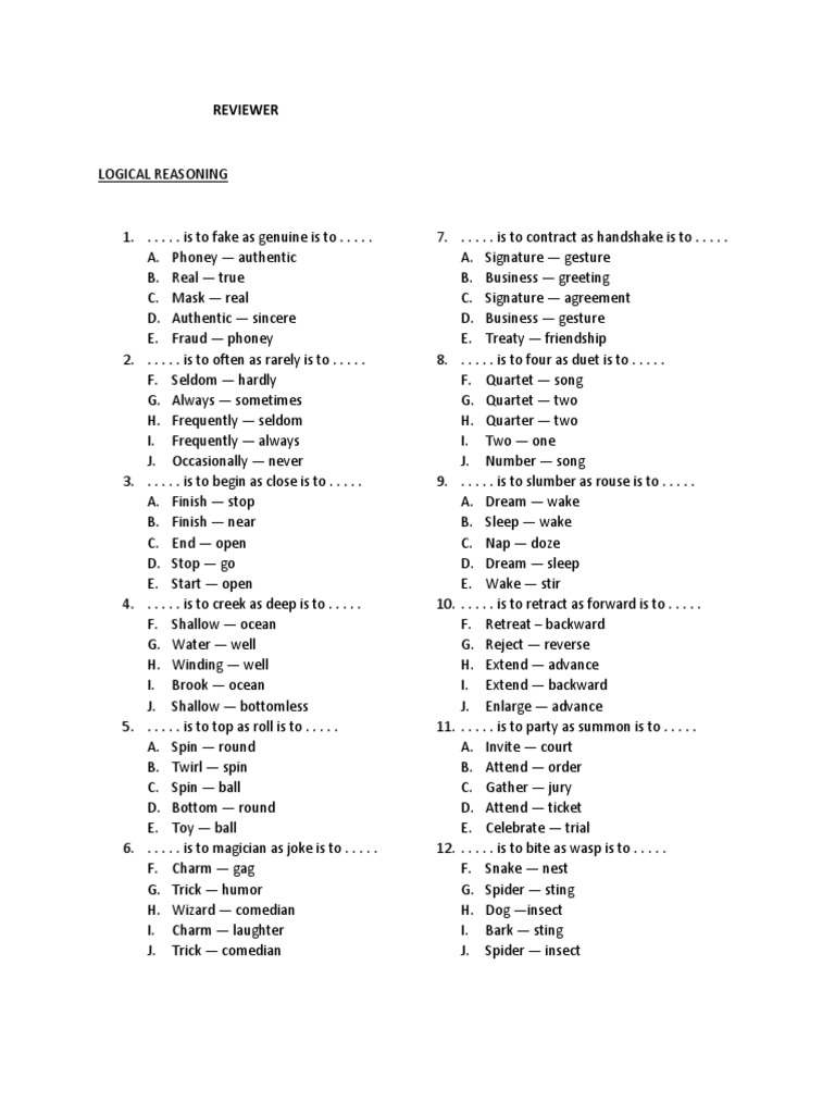 Questionnaire For Verbal Reasoning | PDF