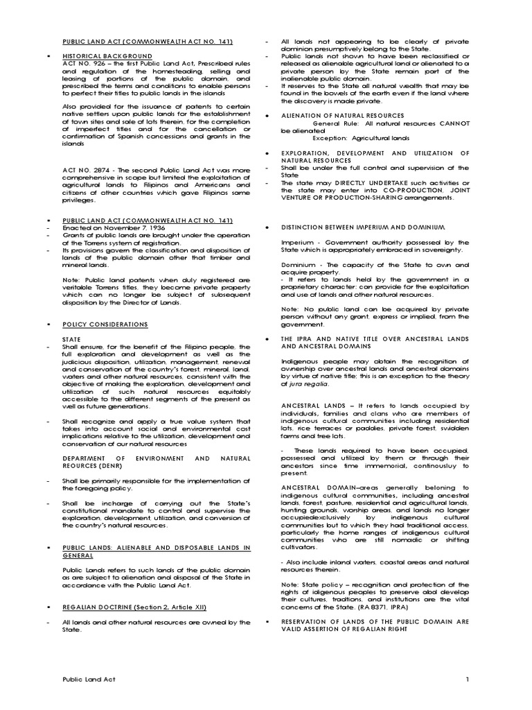 Public Land Act Reviewer | PDF | Law