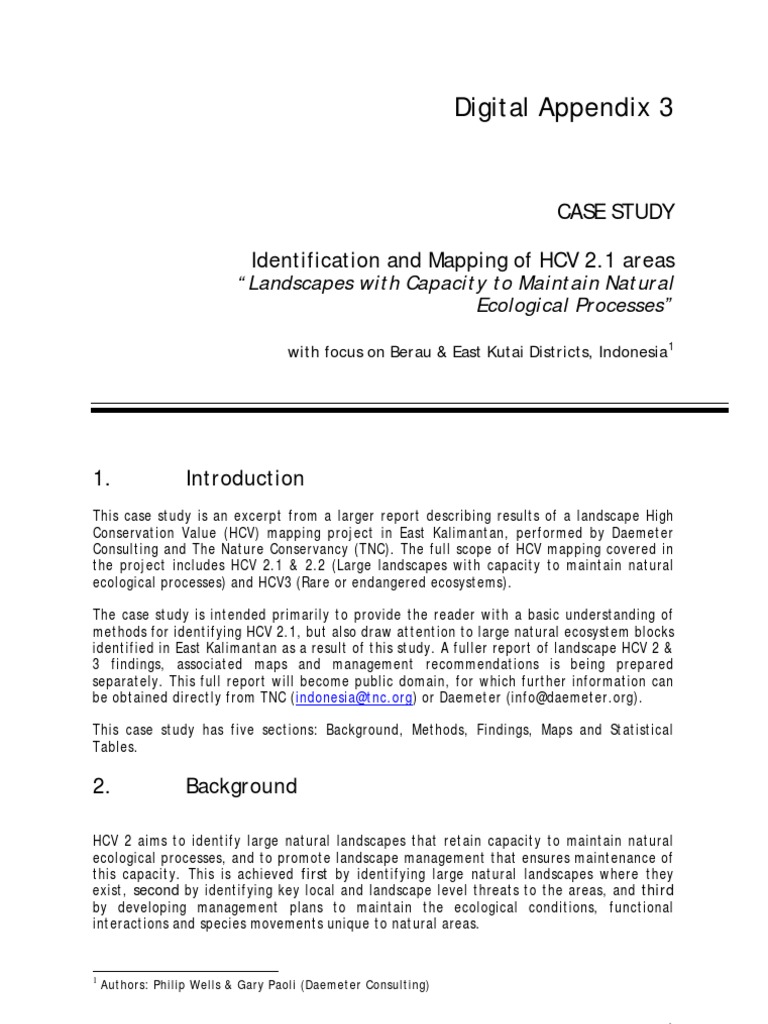 Digital Appendix 3 - HCV 2 - 1 Case Study | PDF | Forests | Ecology