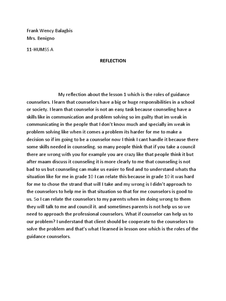 Reflection on Guidance Counselors' Roles | PDF