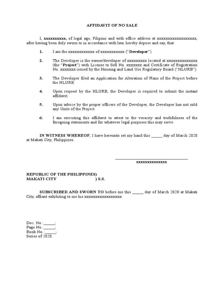 Affidavit of No Sale - Sample | PDF