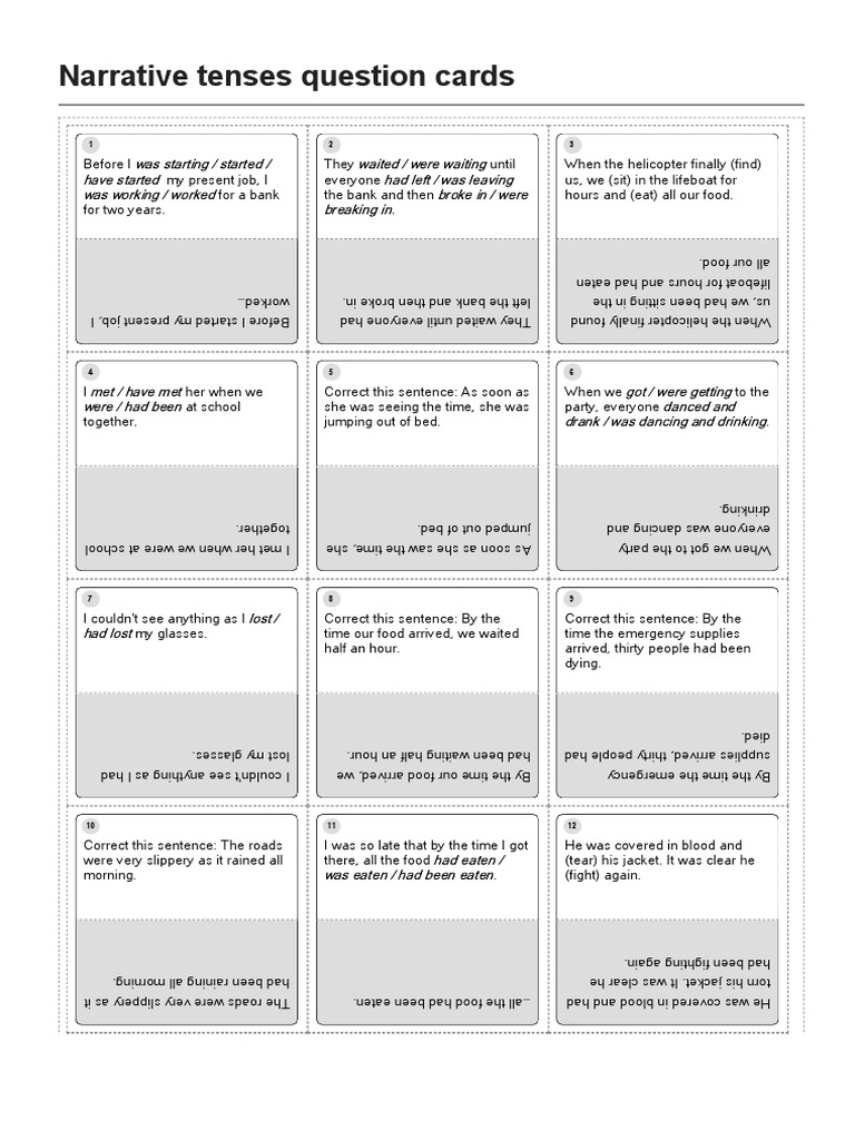 Narrative Tenses Question Cards | PDF