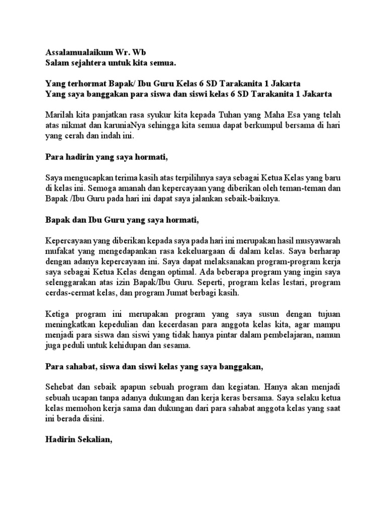 Pidato Leon Baru Pemilihan Ketua Kelas | PDF