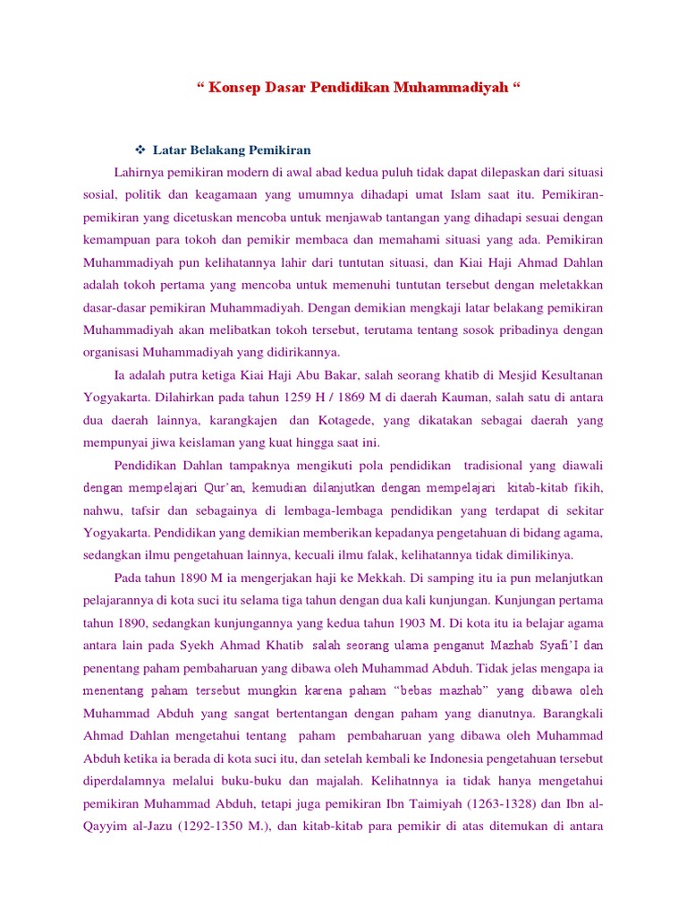 Konsep Dasar Pendidikan Muhammadiyah | PDF