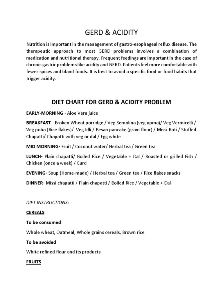 Diet Chart For Gerd & Acidity Problem | PDF | Cooking, Food & Wine