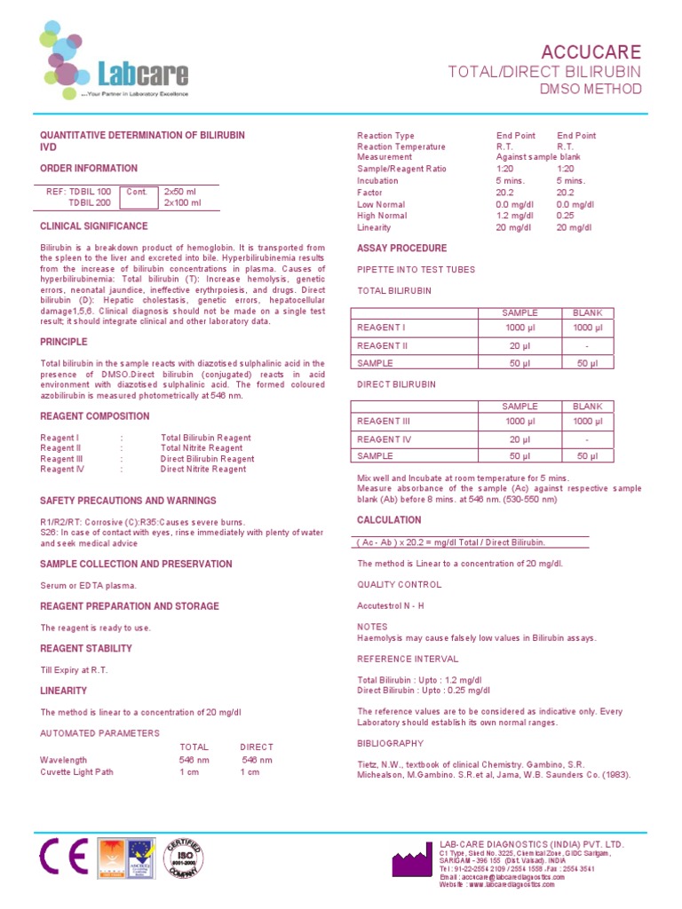 T&D Bilirubin DMSO Method | PDF