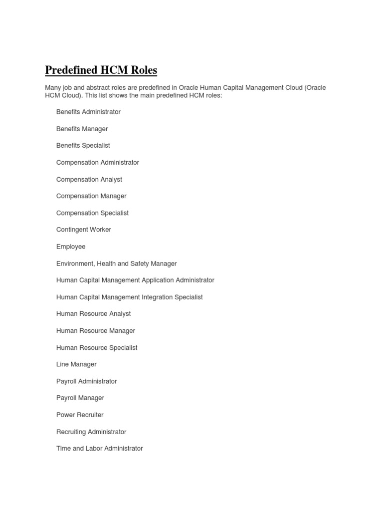 Predefined HCM Roles | PDF