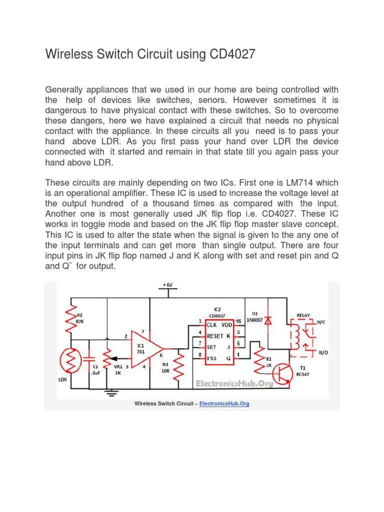 Wireless Switch Circuit Using CD4027 | PDF