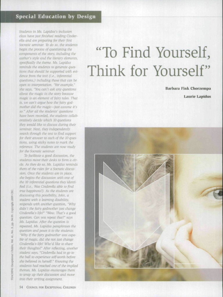 To Find Yourself, Think For Yourself | PDF | Critical Thinking | Teachers