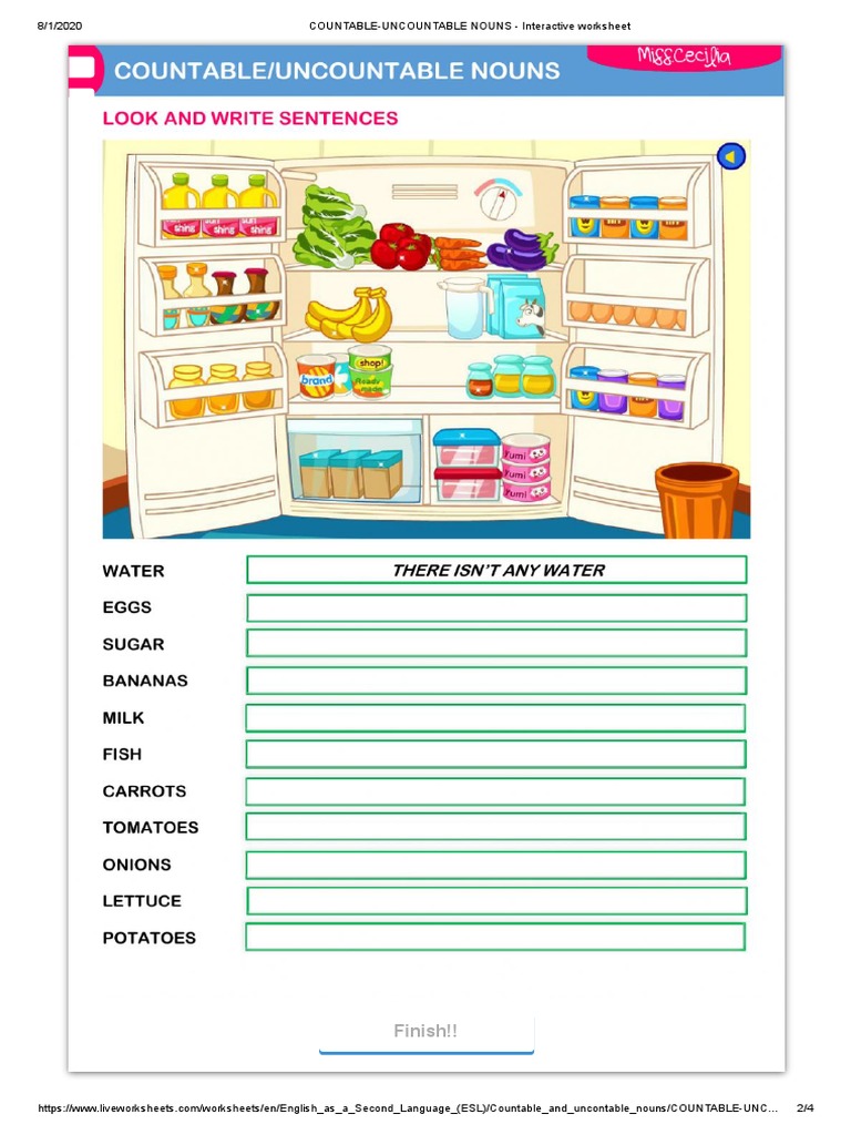 COUNTABLE-UNCOUNTABLE NOUNS - Interactive Worksheet | PDF