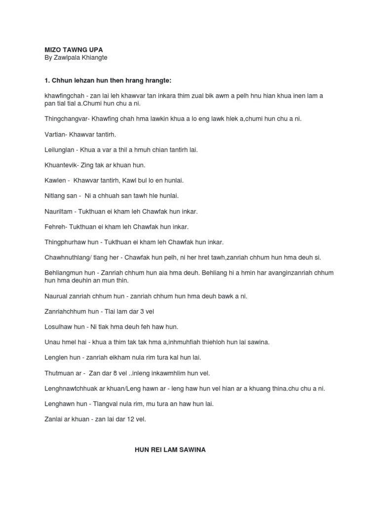 Mizo Tawng Upa | PDF