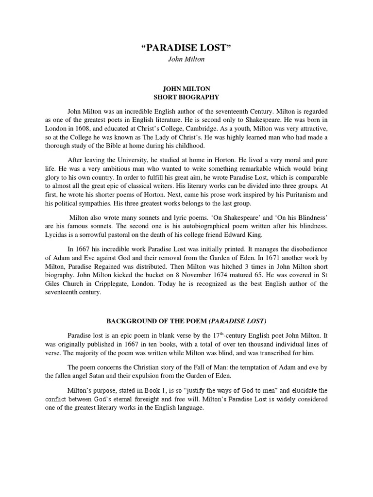 PARADISE-LOST by John Milton | PDF