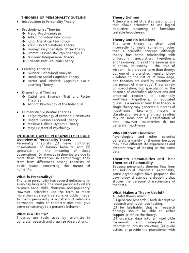 Theories of Personality Overview | PDF | Science & Mathematics