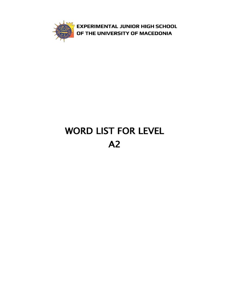 Level A2 Word List PDF PDF