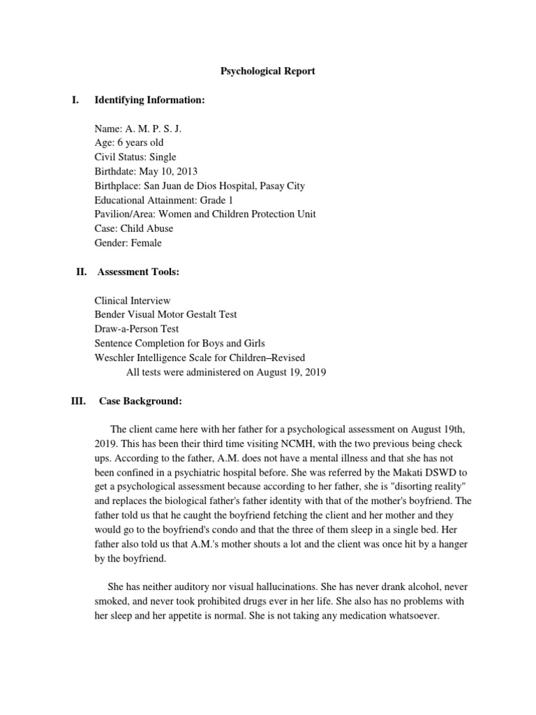 Sample Psychological Report | PDF