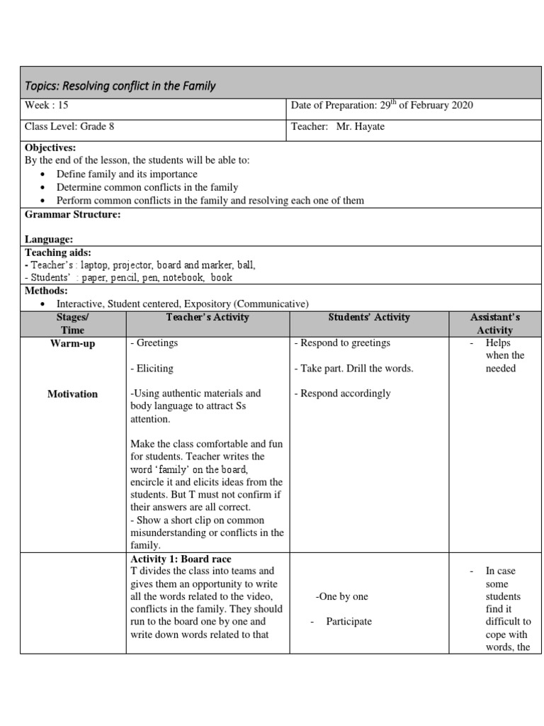 Grade 8 Values Education: Family Conflicts | PDF