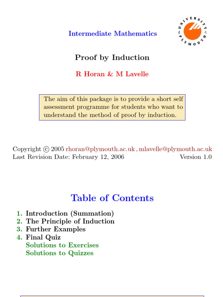 Intermediate Mathematics - Proof by Induction | PDF | Summation | Numbers