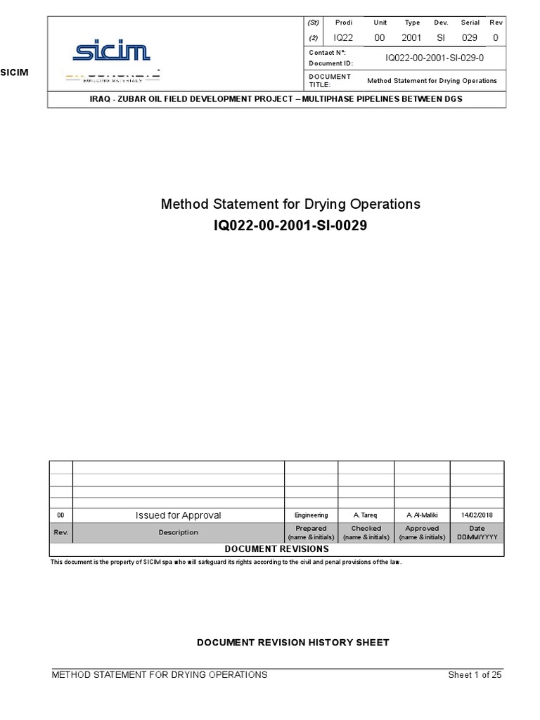 Method Statement For Drying Operation | PDF