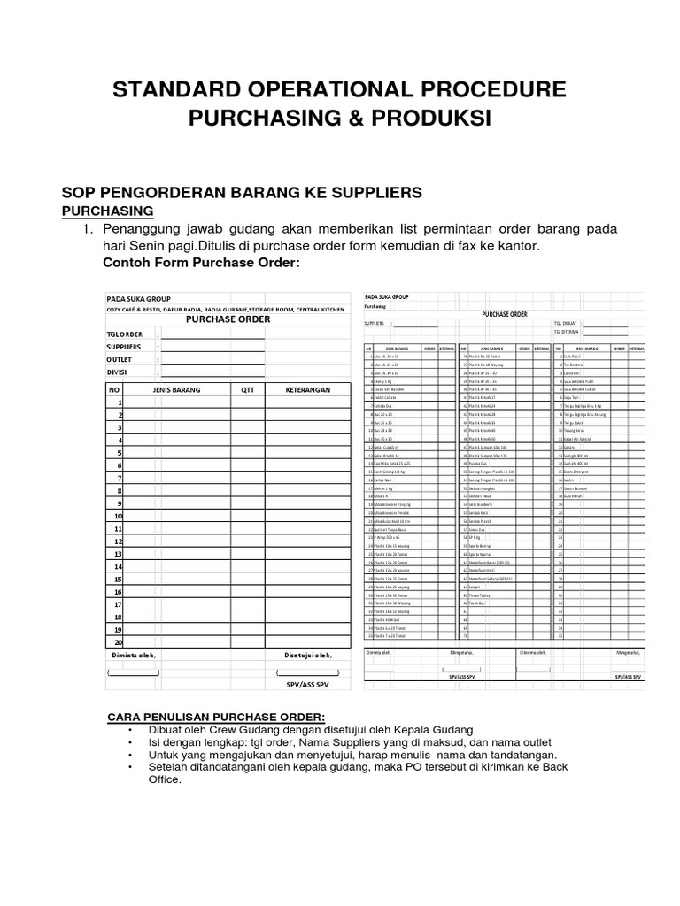 Sop Purchasing & Produksi | PDF