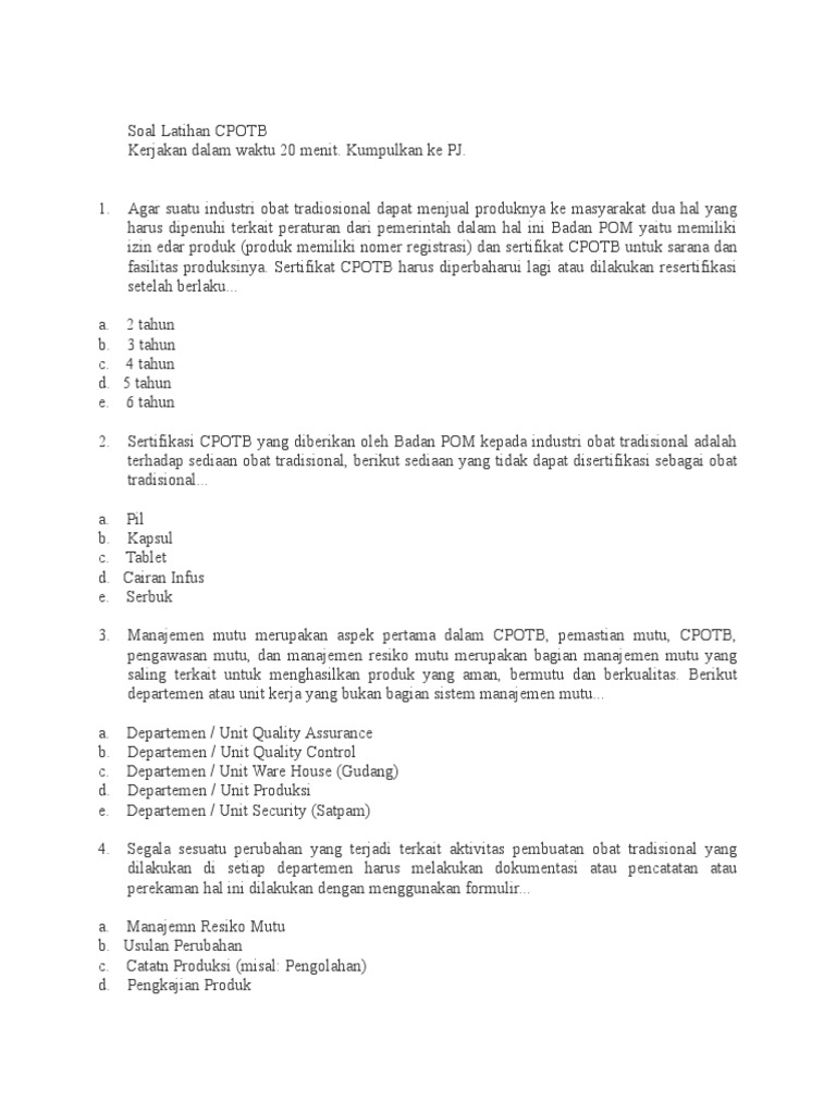Soal Latihan CPOTB | PDF