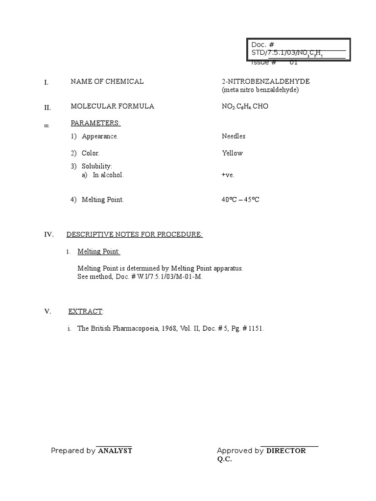 2-NITROBENZALDEHYDE (Meta Nitro Benzaldehyde) | PDF