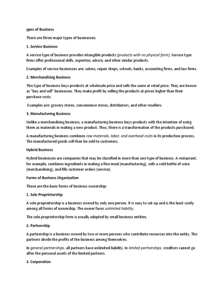 Types of Business | PDF