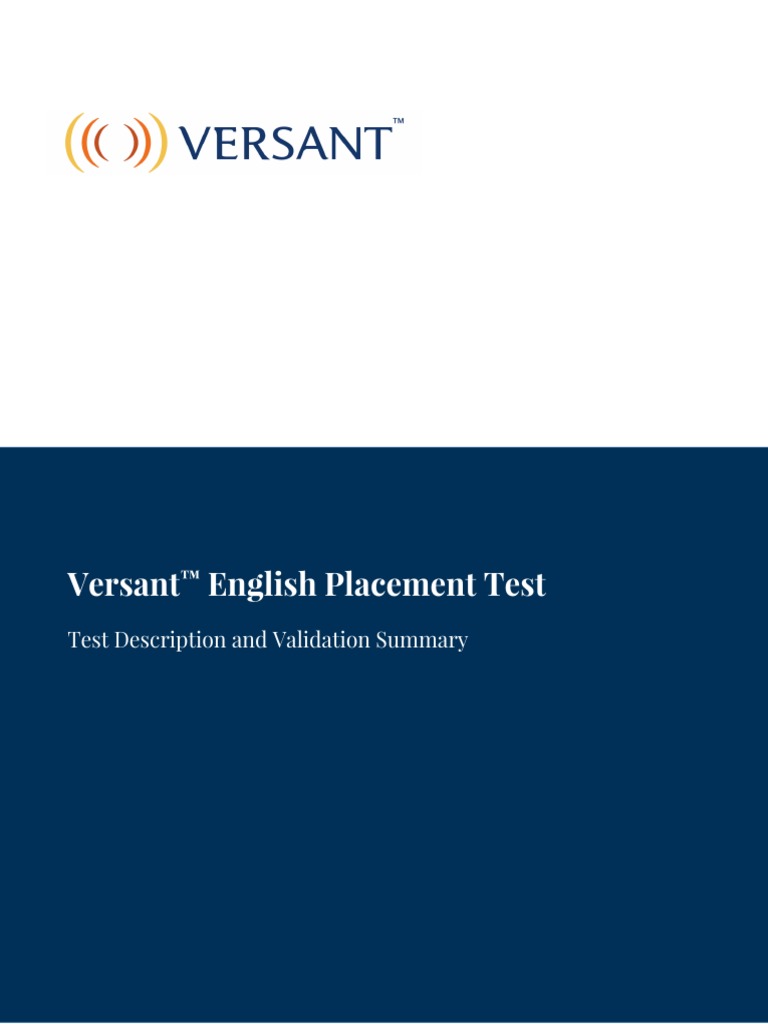 Versant English Placement Test Description Validation Summary PDF | PDF