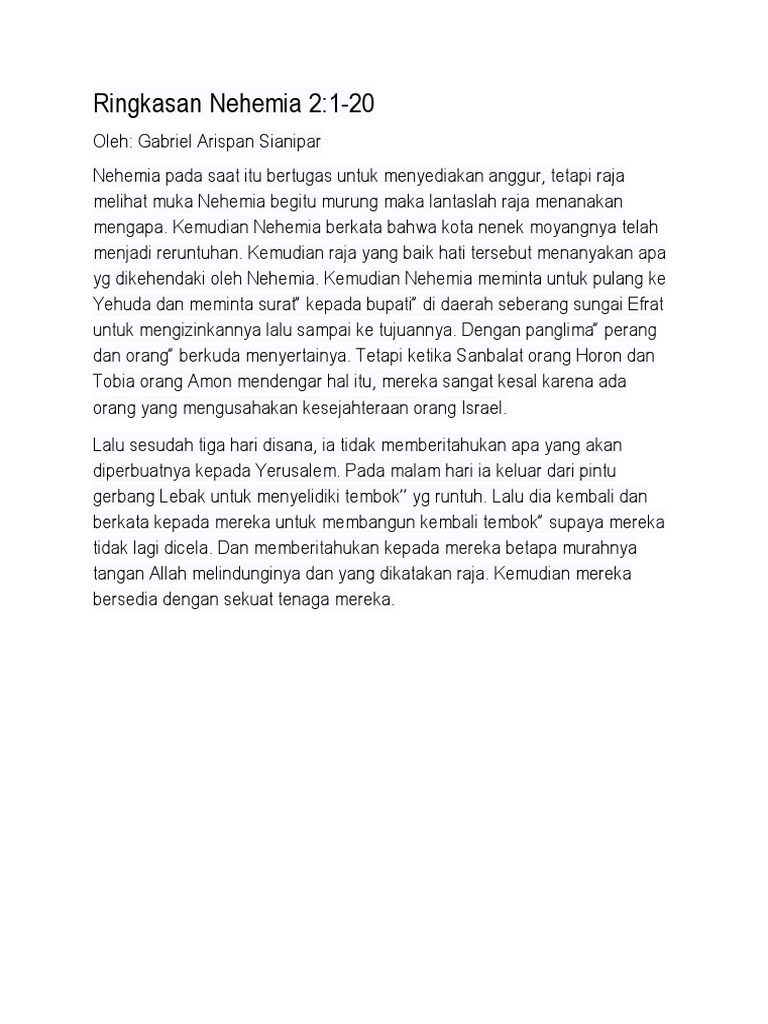 Ringkasan Nehemia 2: Kembali ke Yerusalem | PDF