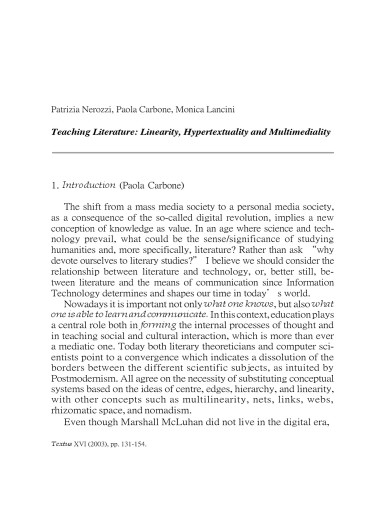 Linearity, Hypertextuality and Multimediality | PDF