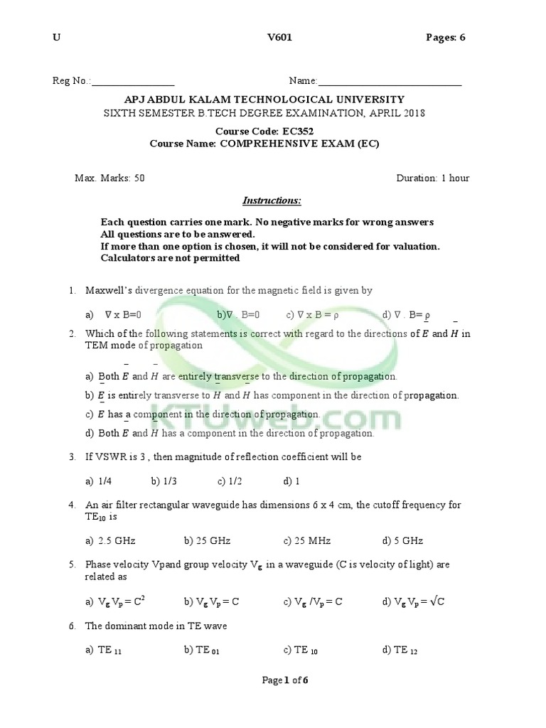 Comprehensive Exam (EC) Questions | PDF